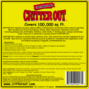 Critter Out 2.5 Gallon Natural Rodent Repellent - Deer Out
